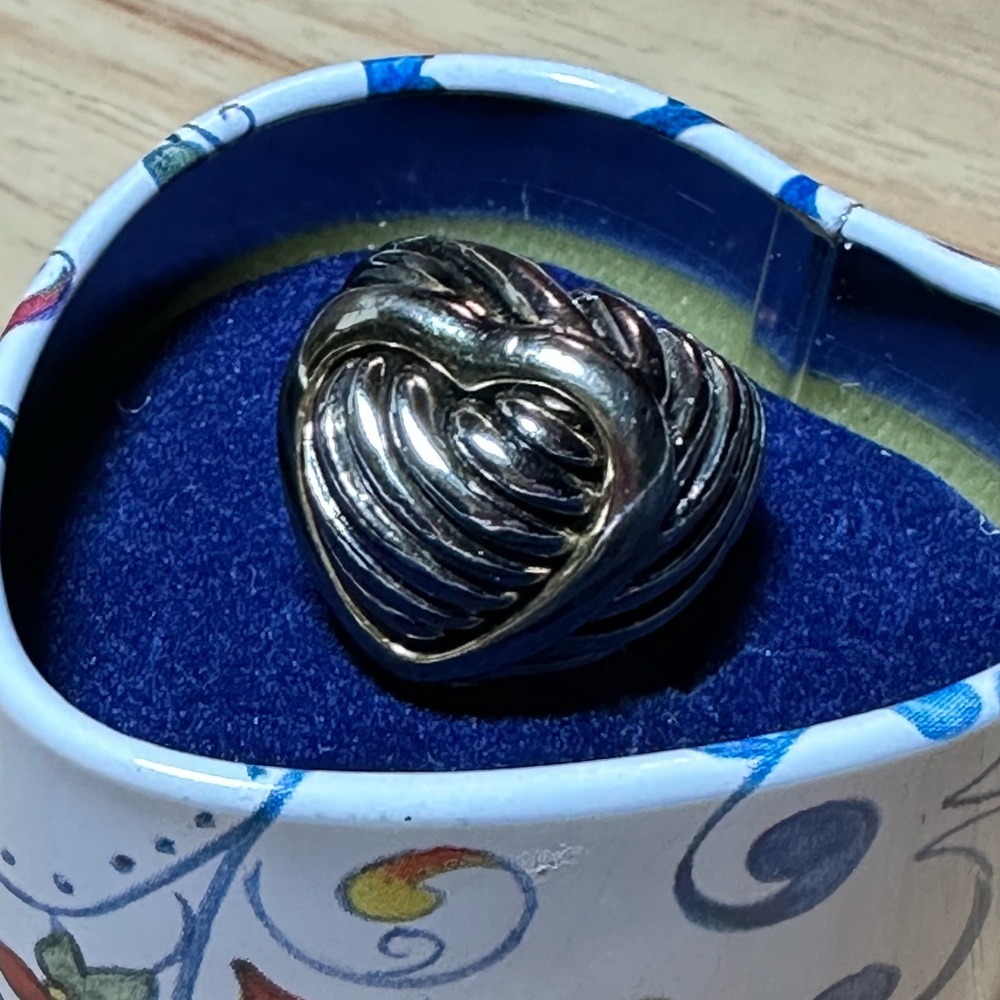 Silver Gold Two Tone Woven Heart Brighton Ring - Gem